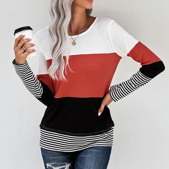 Tops | Stylish Colorblock Stripes Long Sleeve Tshirt | Poshmark